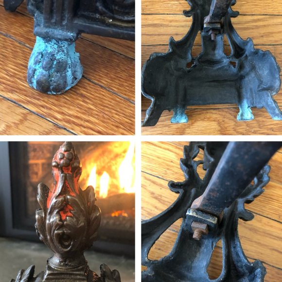 Antique | Accents | Antique Decorative Cast Iron Andirons Log Dog Set ...